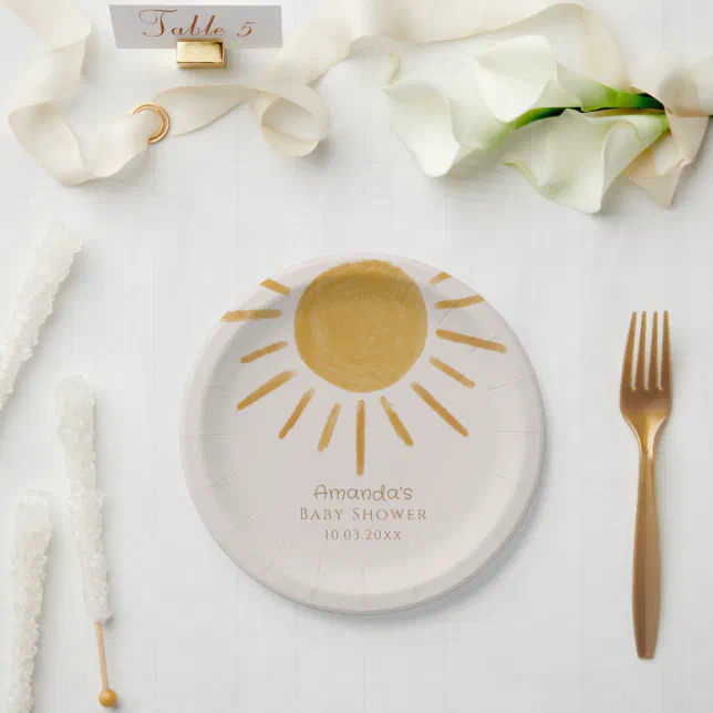 Boho Sun Minimalist Baby Shower Paper Plates | Zazzle