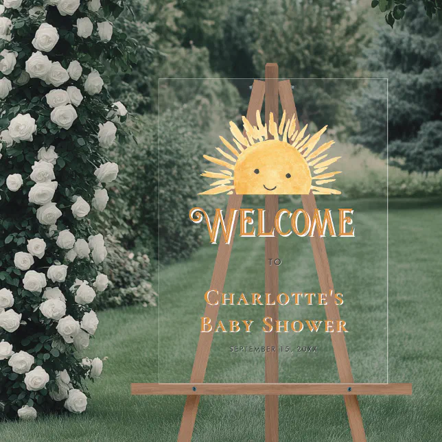 Boho Sun Sunshine Baby Shower Welcome Acrylic Sign | Zazzle