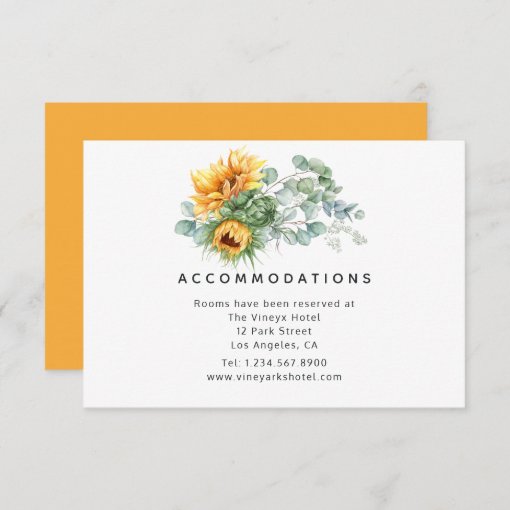 Boho Sunflower Eucalyptus Wedding Accommodations Enclosure Card | Zazzle