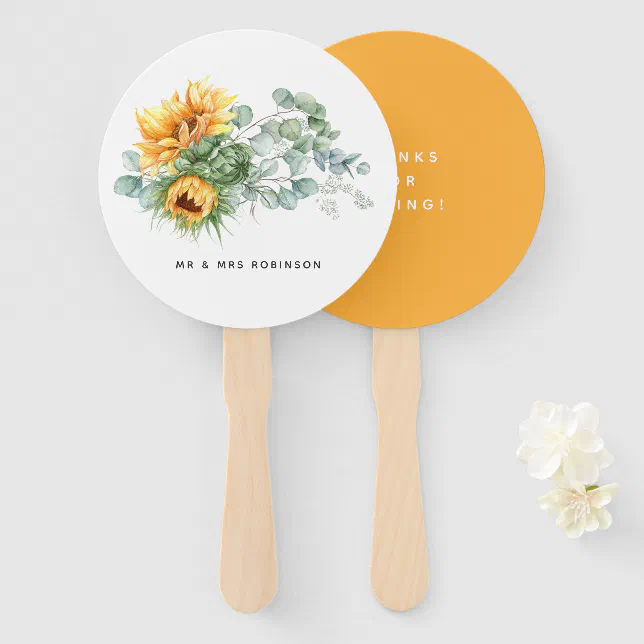 Boho Sunflower Eucalyptus Wedding Hand Fan | Zazzle