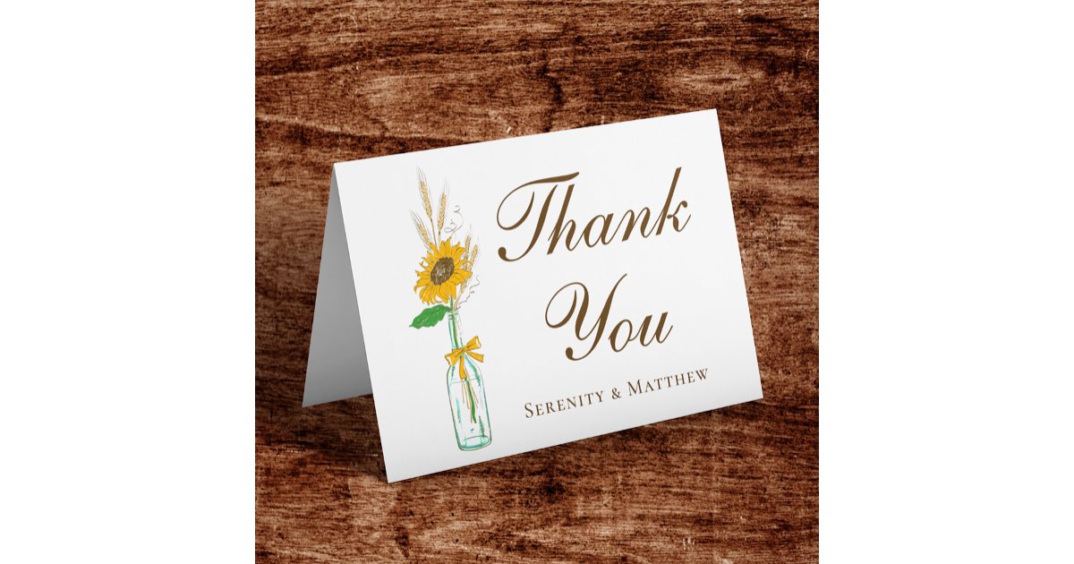 Boho Sunflower Floral Thank You Country Wedding Card | Zazzle