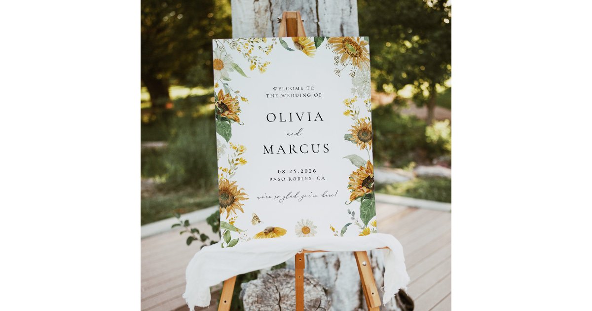Boho Sunflower Golden Rays Wedding Welcome Sign | Zazzle