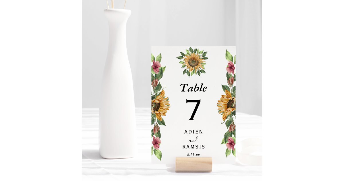 Boho Sunflower Rustic Wildflower Wedding Table Number | Zazzle