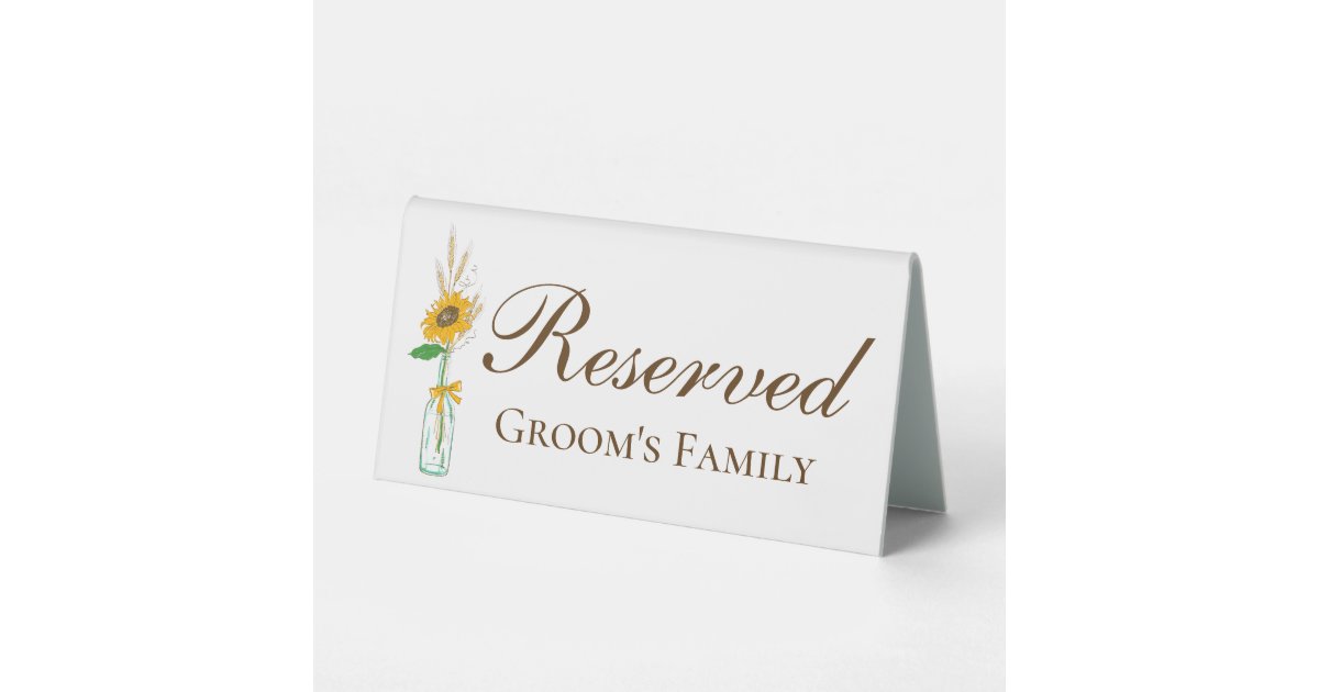 Boho Sunflower Yellow Floral Wedding Reserved Table Tent Sign | Zazzle