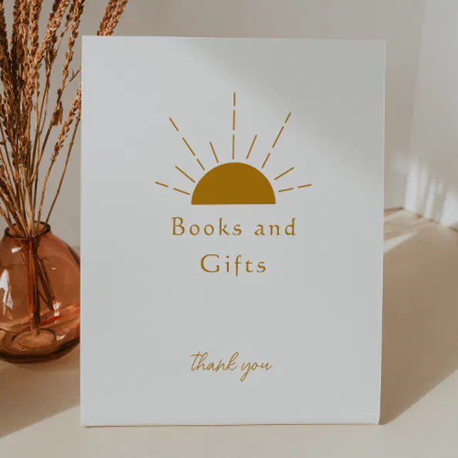 Boho Sunshine Baby Shower Books and Gifts Pedestal Sign | Zazzle