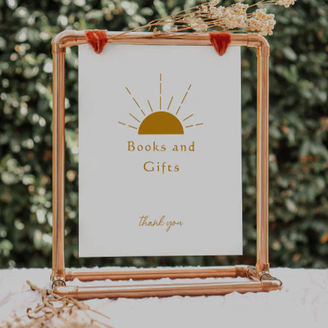 Boho Sunshine Baby Shower Books and Gifts Sign | Zazzle