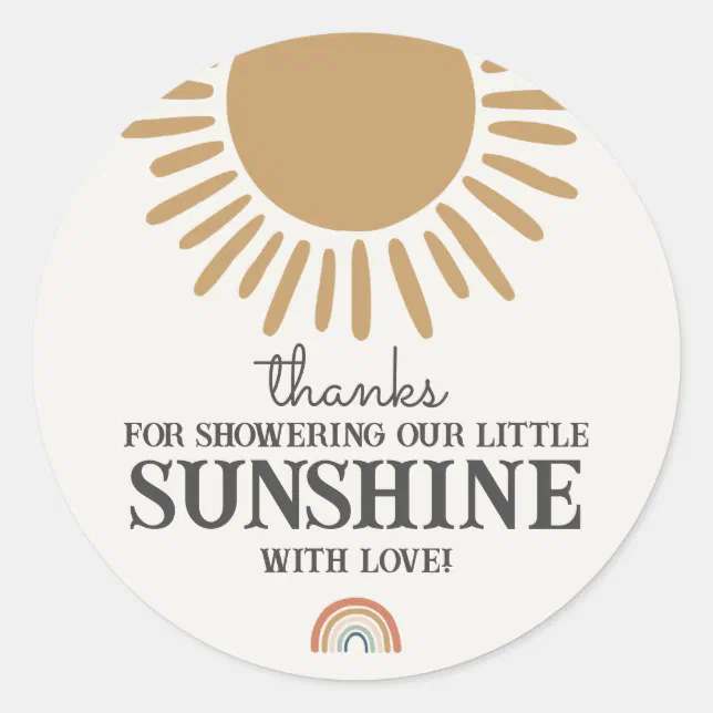 boho sunshine baby shower rainbow favor sticker | Zazzle