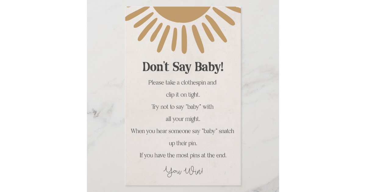 boho sunshine dont say baby shower game | Zazzle