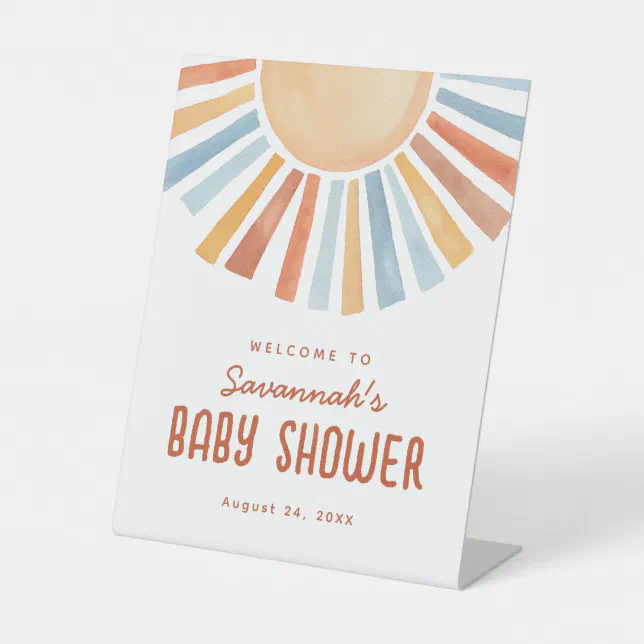 Boho Sunshine Neutral Baby Shower Welcome Pedestal Sign | Zazzle