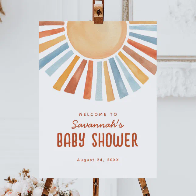 Boho Sunshine Neutral Baby Shower Welcome Sign | Zazzle