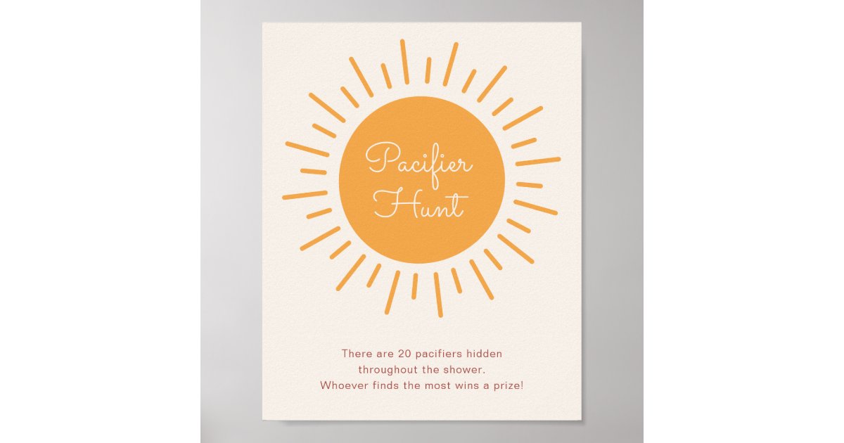 Boho Sunshine Pacifier Hunt Shower Game Poster | Zazzle