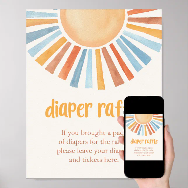 Boho sunshine sun Diaper Raffle baby shower sign | Zazzle