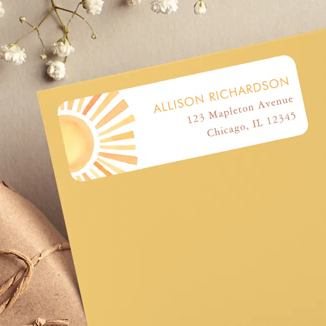 Boho sunshine sun muted tones yellow neutral label | Zazzle