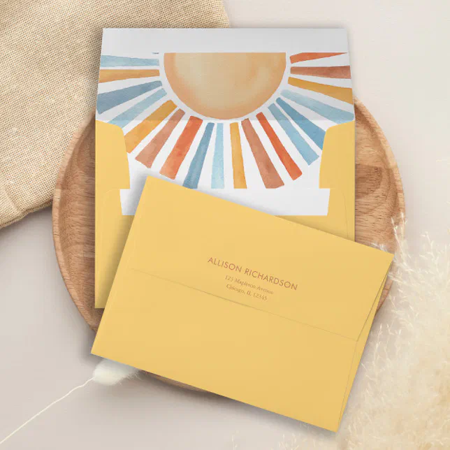 Boho sunshine sun yellow blue envelopes 5x7 card | Zazzle