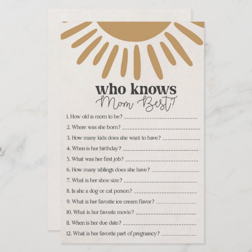 boho sunshine who knows mom best game | Zazzle