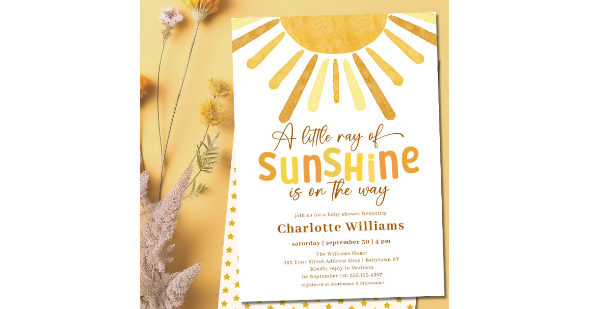 Boho Sunshine Yellow Baby Shower Invitation | Zazzle
