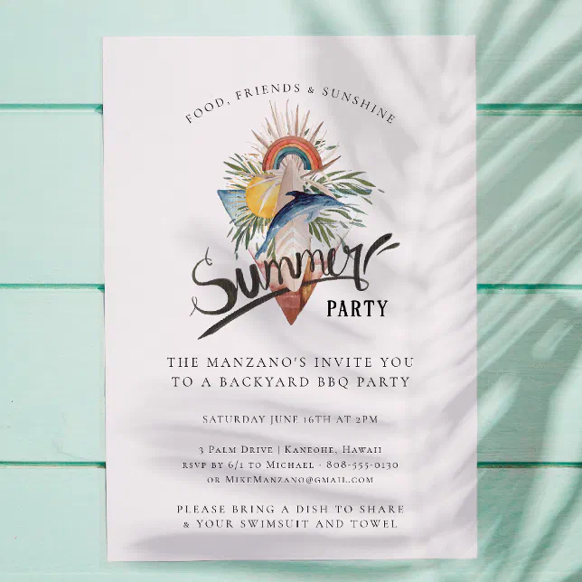 Boho Surf | Summer Backyard Party Invitation | Zazzle