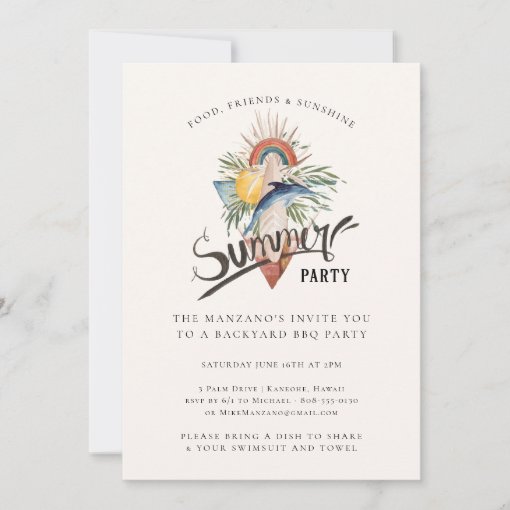 Boho Surf | Summer Backyard Party Invitation | Zazzle