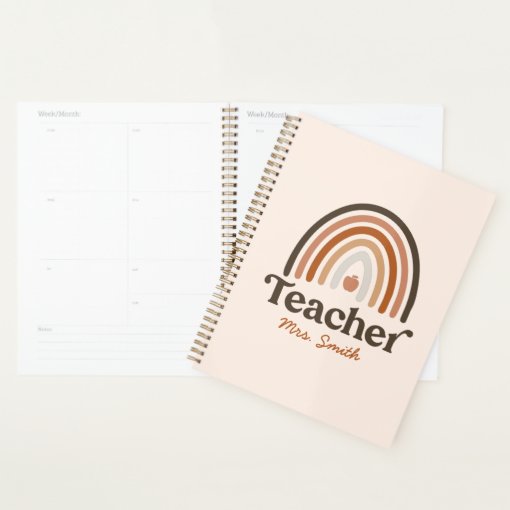Boho Teacher Appreciation Modern Rainbow Planner | Zazzle