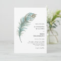 Boho Teal Blue Feather Minimal Wedding Invitation | Zazzle