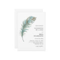 Boho Teal Blue Feather Minimal Wedding Invitation | Zazzle