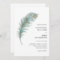 Boho Teal Blue Feather Minimal Wedding Invitation | Zazzle