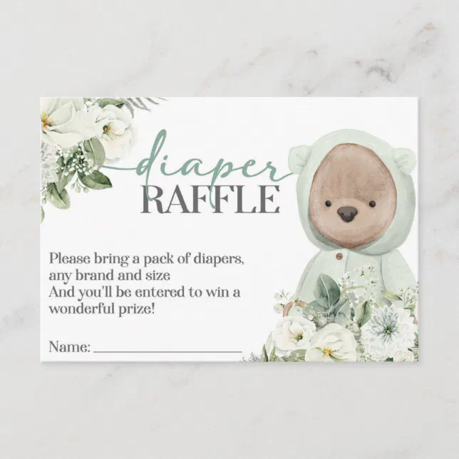Boho Teddy Bear Bearly Wait Baby Diaper Raffle Enclosure Card | Zazzle