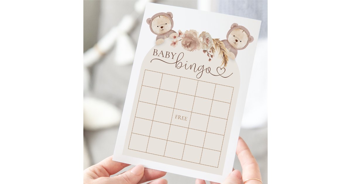 Boho Teddy Bear Bingo Baby Shower Game Invitation | Zazzle