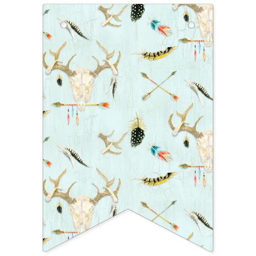 BOHO Teepee Baby Shower Tribal Arrow Feather Blue Bunting Flags | Zazzle