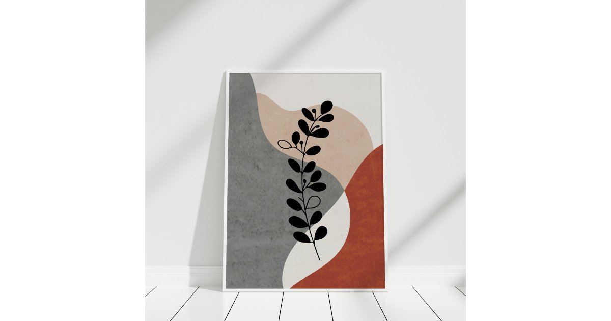Boho Terracotta Abstract Botanical Art Poster | Zazzle