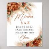 Boho terracotta and burgundy floral mimosa bar poster | Zazzle