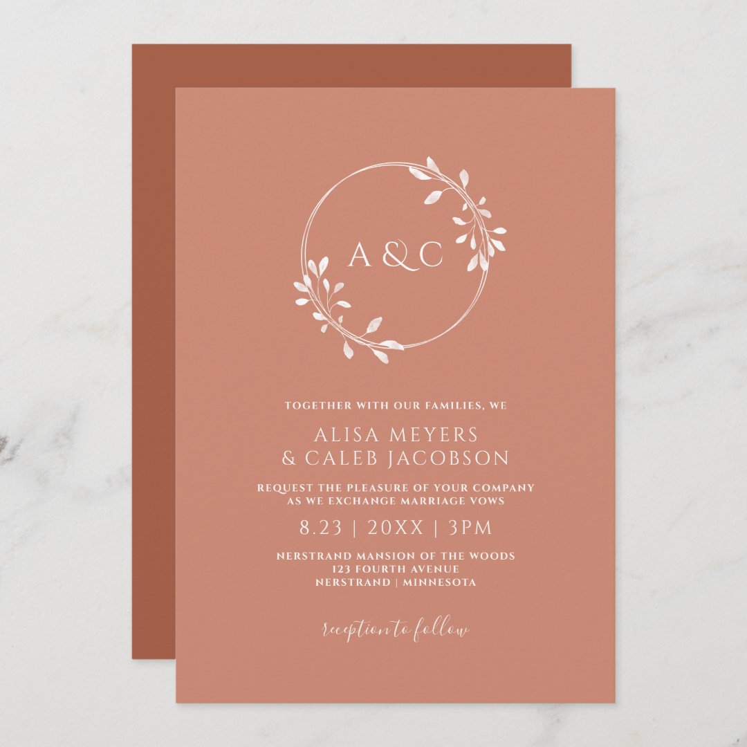 Boho Terracotta and Rust Wedding Simple Wreath Invitation | Zazzle