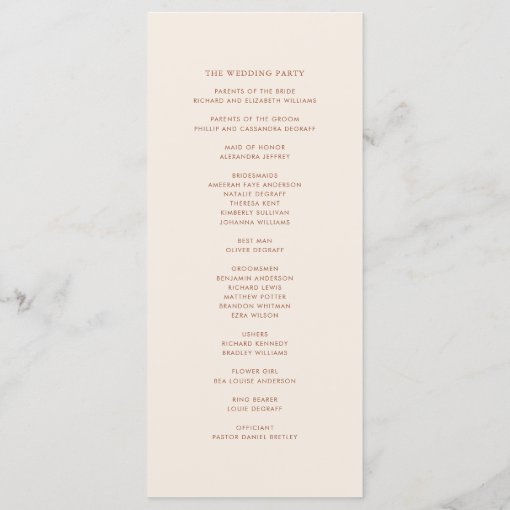 Boho Terracotta Dainty Script Wedding Ceremony Program | Zazzle