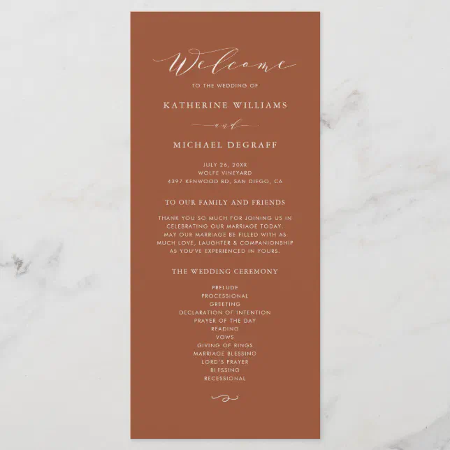 Boho Terracotta Dainty Script Wedding Ceremony Program | Zazzle