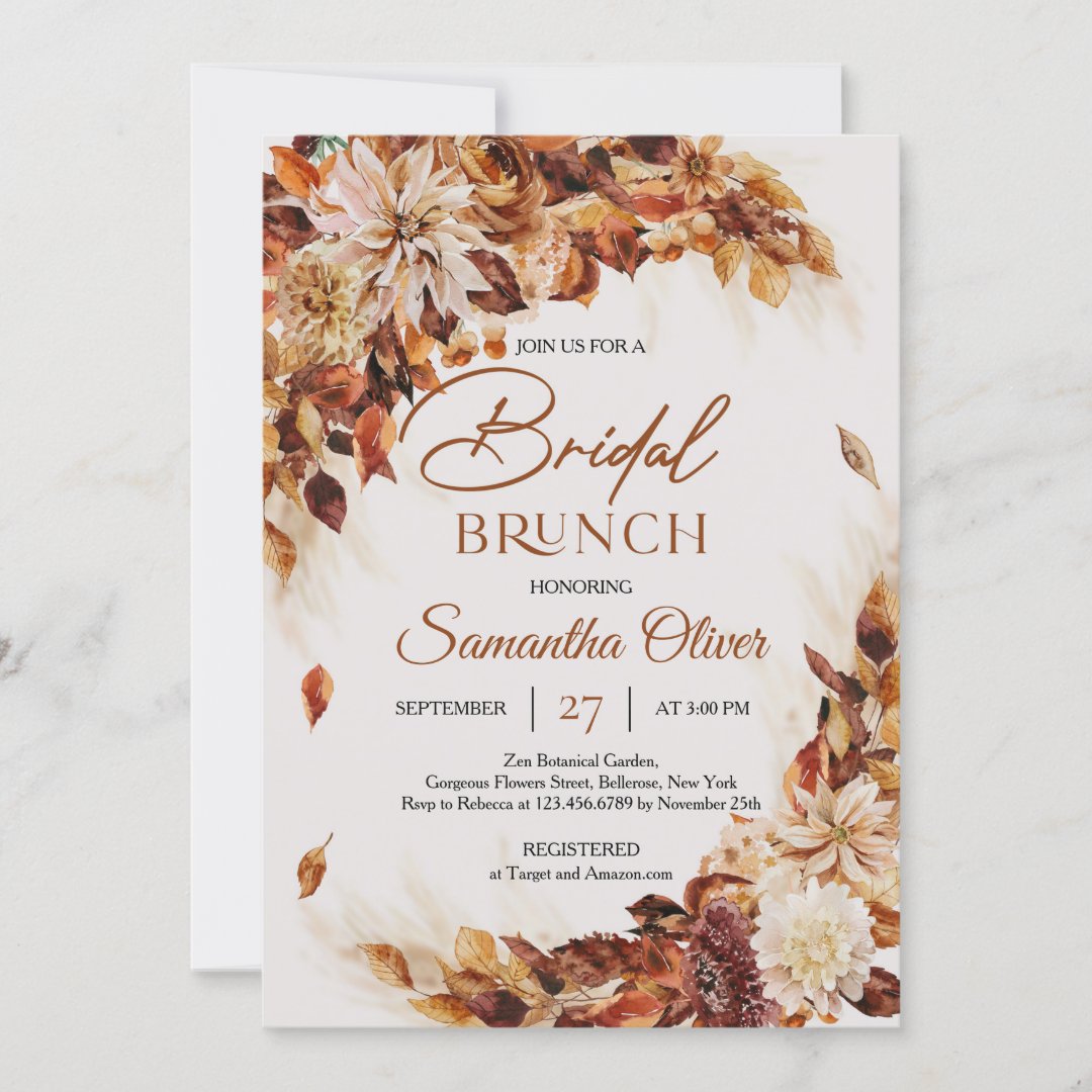 Boho terracotta fall and autumn rust Bridal brunch Invitation | Zazzle
