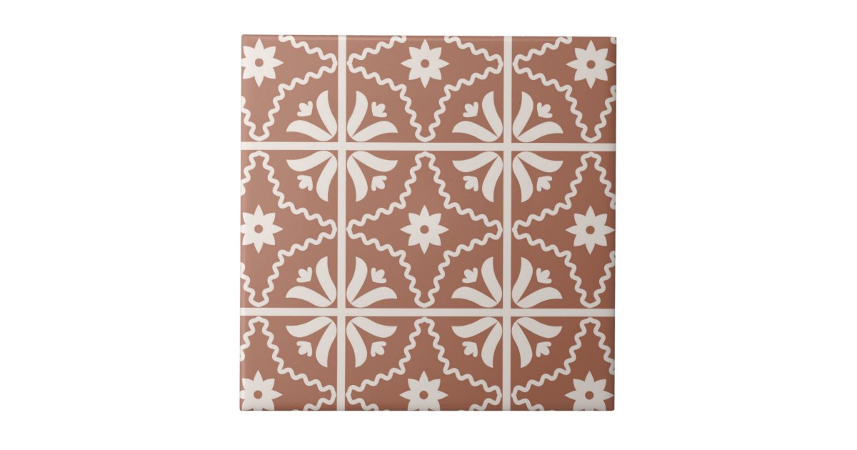 Boho Terracotta Floral Pattern Ceramic Tile | Zazzle