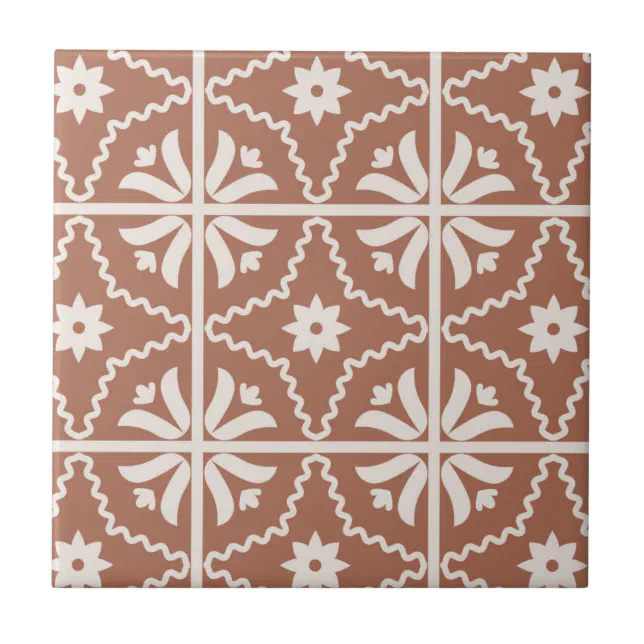 Boho Terracotta Floral Pattern Ceramic Tile | Zazzle
