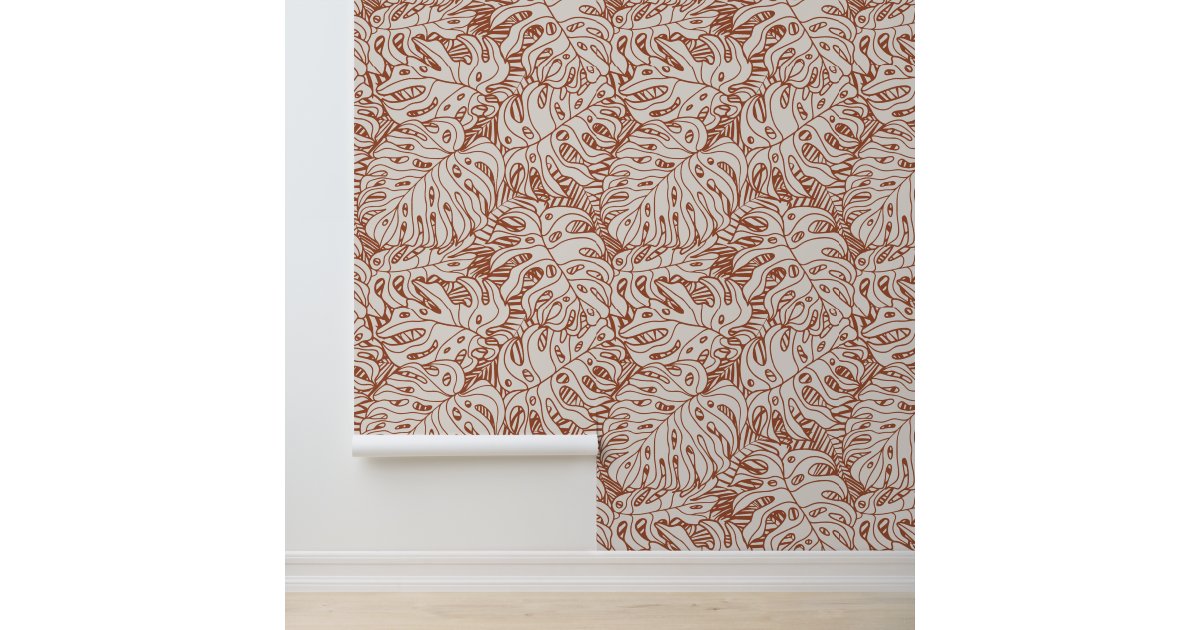 Boho Terracotta Gray Palm Leaf Print Pattern Wallpaper | Zazzle