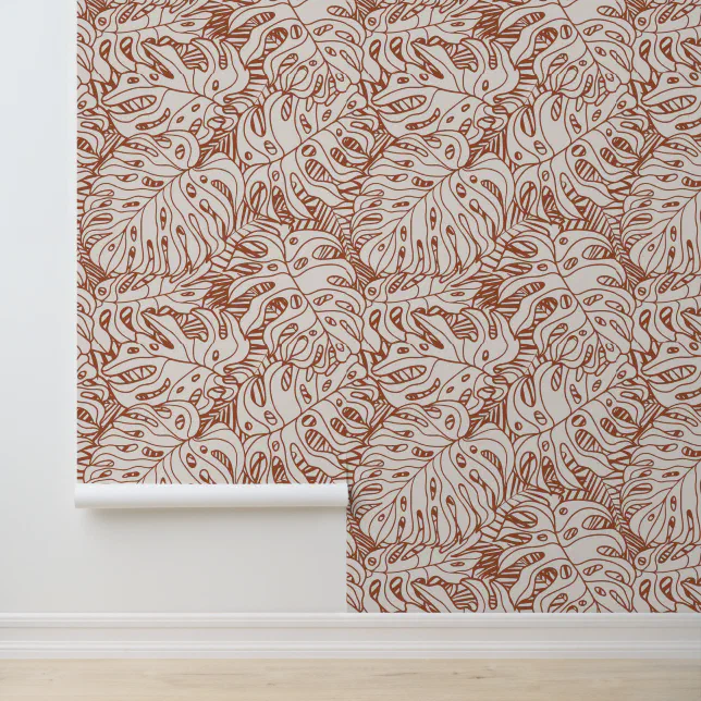 Boho Terracotta Gray Palm Leaf Print Pattern Wallpaper | Zazzle