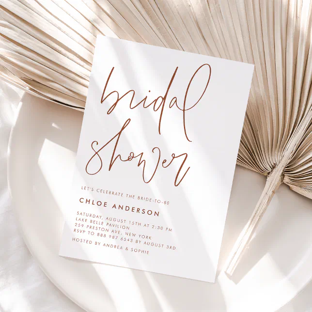 Boho Terracotta Handwritten Script Bridal Shower Invitation | Zazzle