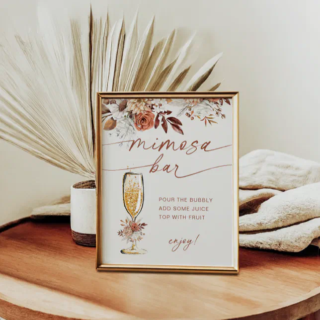 Boho Terracotta Mimosa Bar Floral Poster | Zazzle