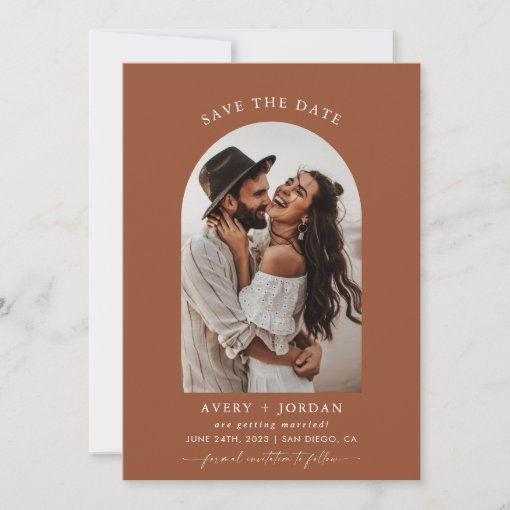Boho Terracotta Photo Save The Dates Cards | Zazzle