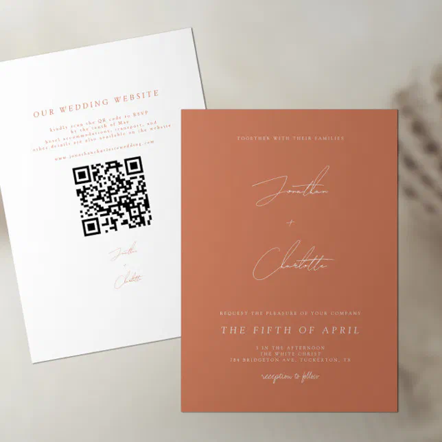 Boho Terracotta QR Code Wedding Invitation | Zazzle