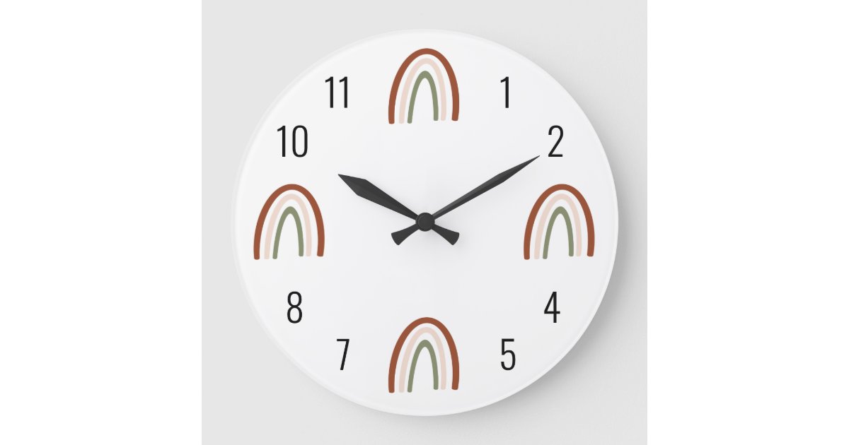 Boho Terracotta Rainbow Kids Wall Clock | Zazzle