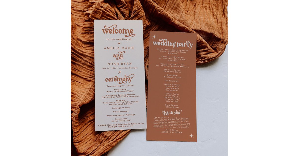 Boho Terracotta Retro Wedding Program | Zazzle