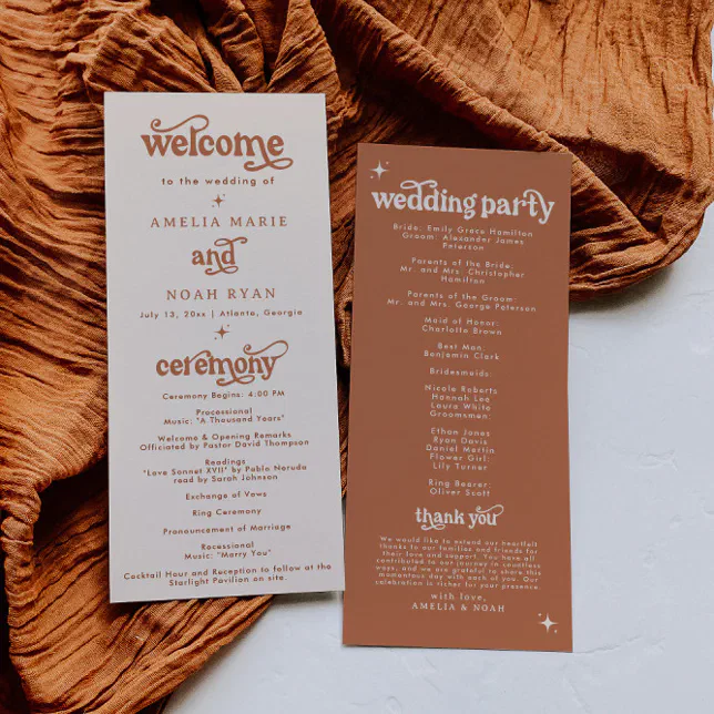Boho Terracotta Retro Wedding Program | Zazzle