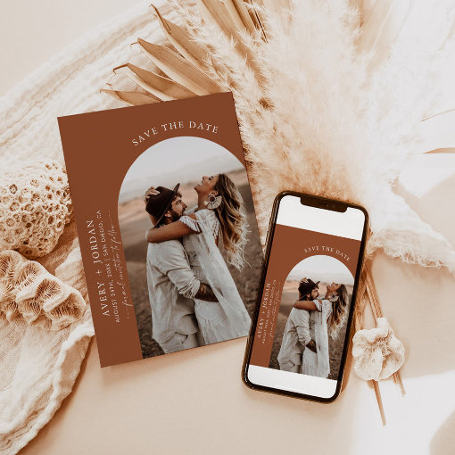 Boho Terracotta Save the Dates | Modern Minimalist Invitation | Zazzle