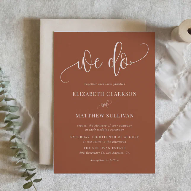 Boho Terracotta We Do Modern Calligraphy Wedding Invitation | Zazzle