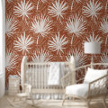 Boho Terracotta White Palm Leaf Print Pattern Wallpaper | Zazzle