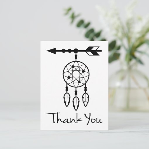 Boho Thank You Dream Catcher Native American Black Postcard | Zazzle
